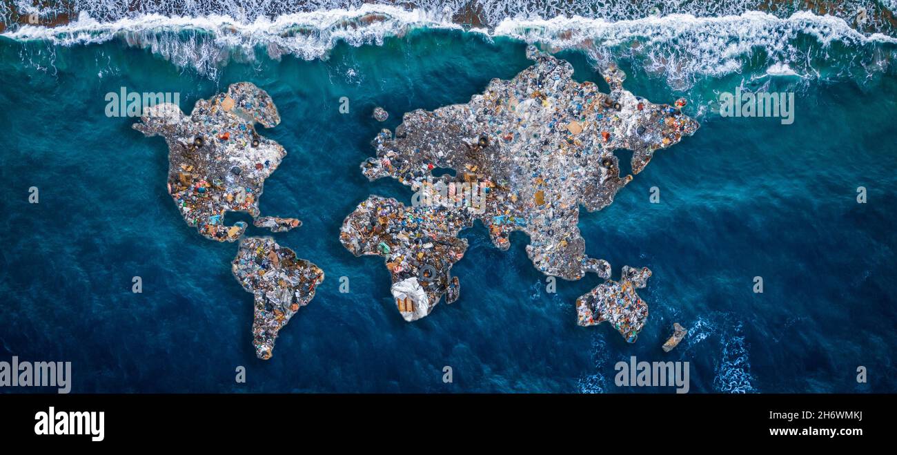 Concept environmental with plastic pollution ocean and human waste ...