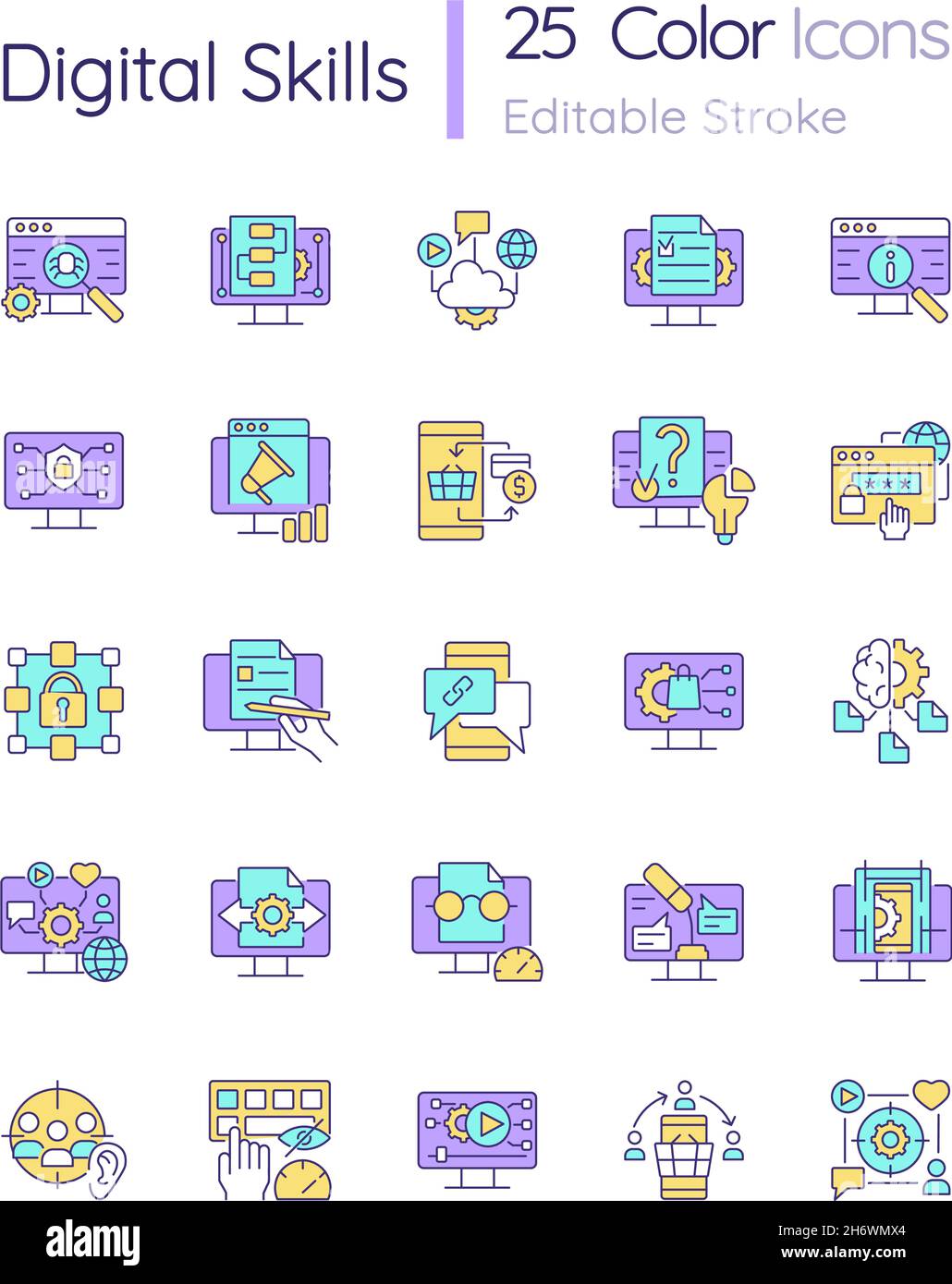 Digital skills RGB color icons set Stock Vector Image & Art - Alamy