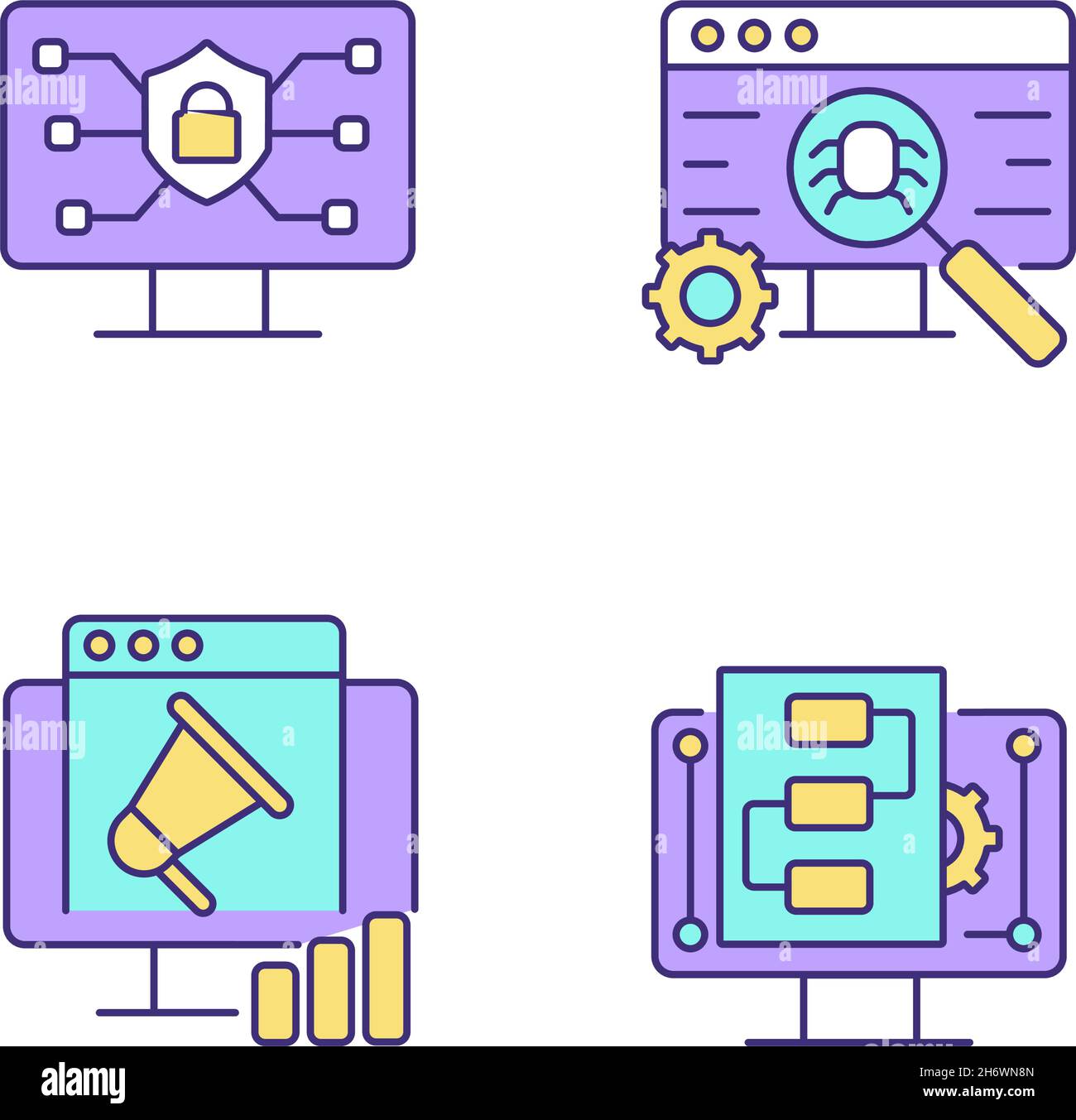 Use of digital technologies RGB color icons set Stock Vector Image ...