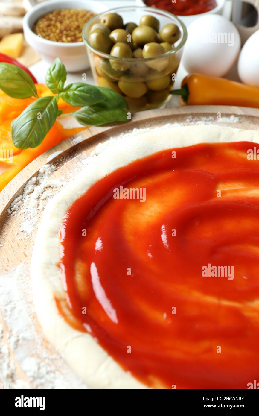 Concept of cooking pizza on white background Stock Photo - Alamy