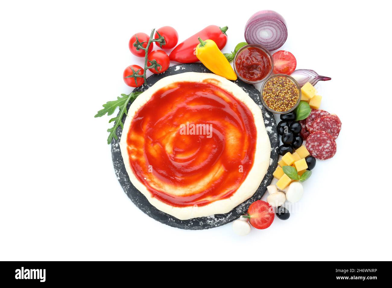 Concept of cooking pizza isolated on white background Stock Photo - Alamy