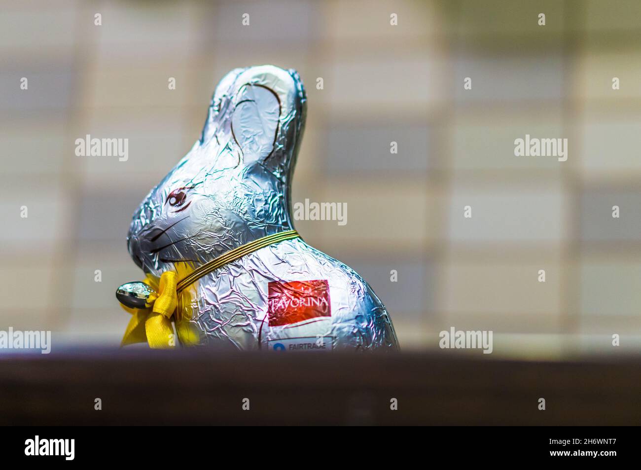 POZNAN, POLAND - Oct 22, 2021: A Carolina brand chocolate Easter rabbit ...
