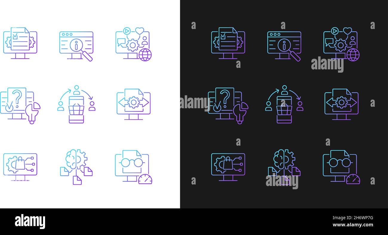 Digital literacy skills gradient icons set for dark and light mode ...