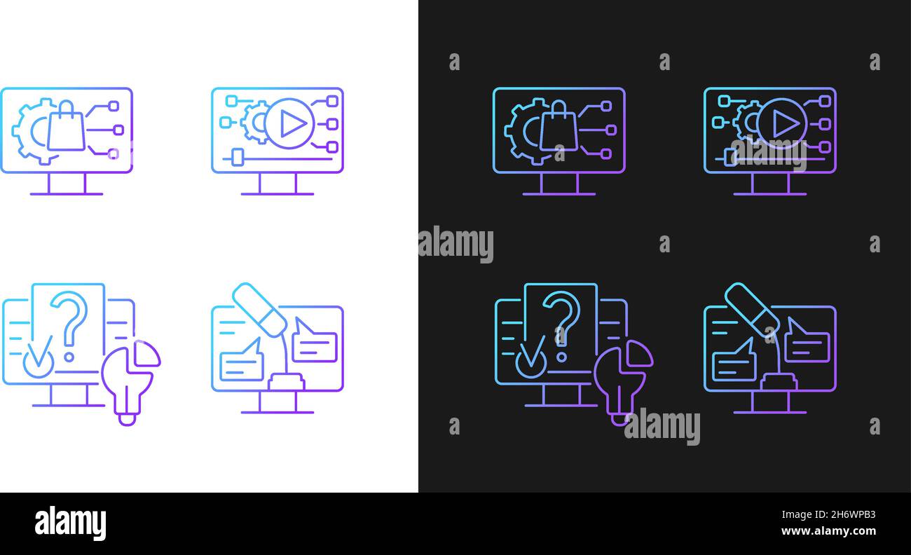 Engaging with digital technology gradient icons set for dark and light ...