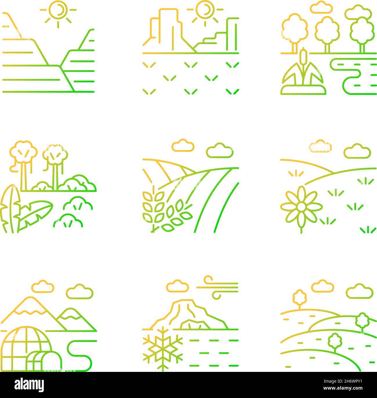 Biomes and landforms gradient linear vector icons set Stock Vector ...
