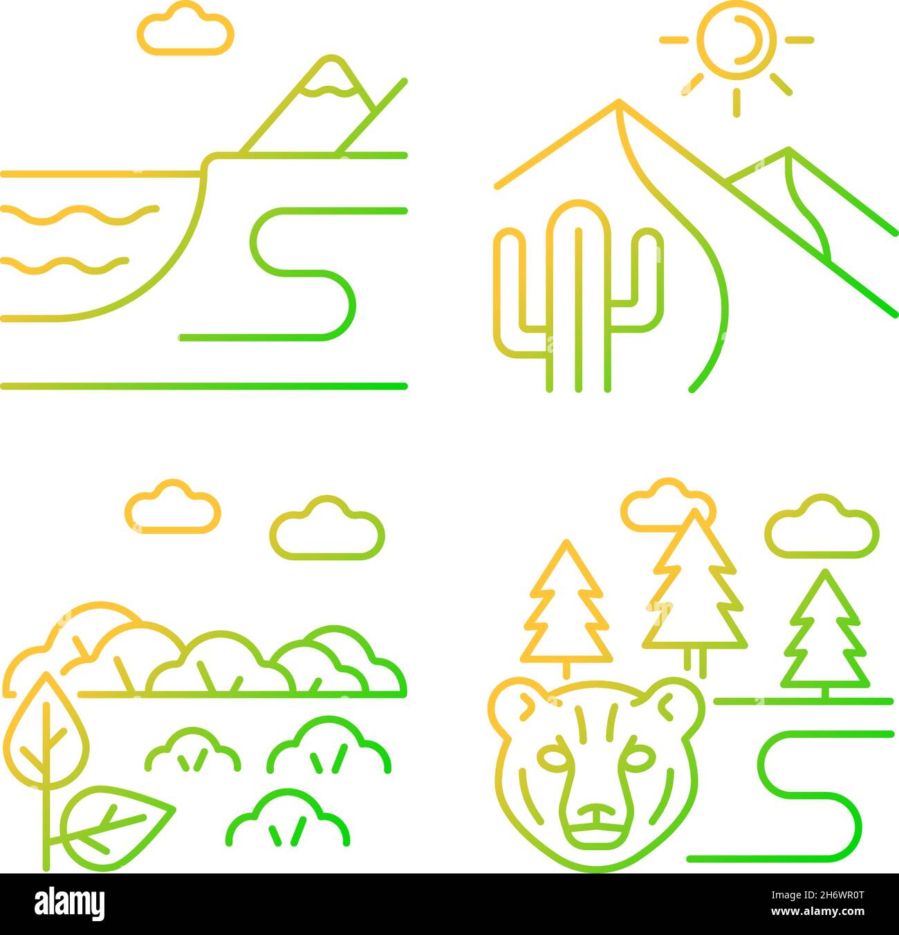 Natural landforms gradient linear vector icons set Stock Vector Image ...