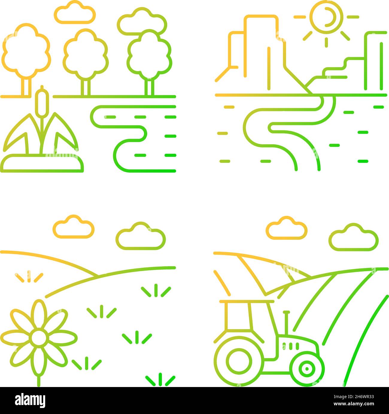 Diverse land types gradient linear vector icons set Stock Vector Image ...
