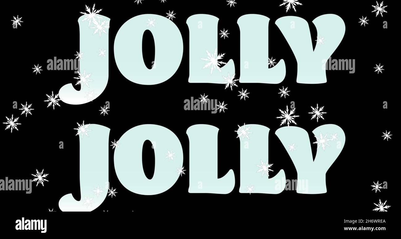 Image of jolly text in repetition at christmas and snow falling on ...
