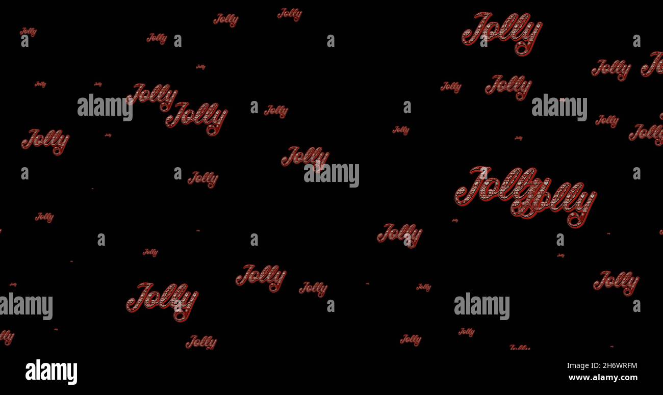 Image of jolly text in repetition at christmas on black background ...