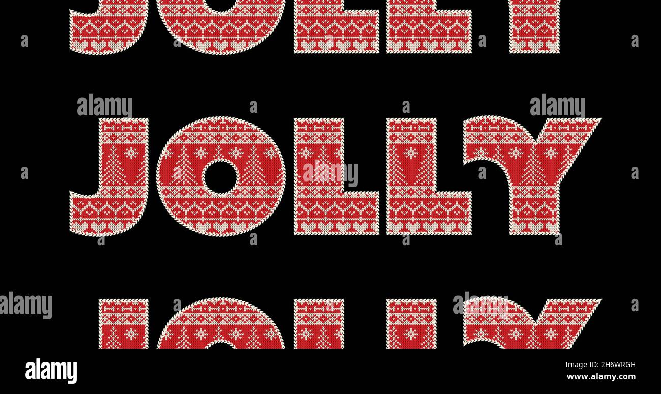 Image of jolly text in repetition at christmas on black background ...