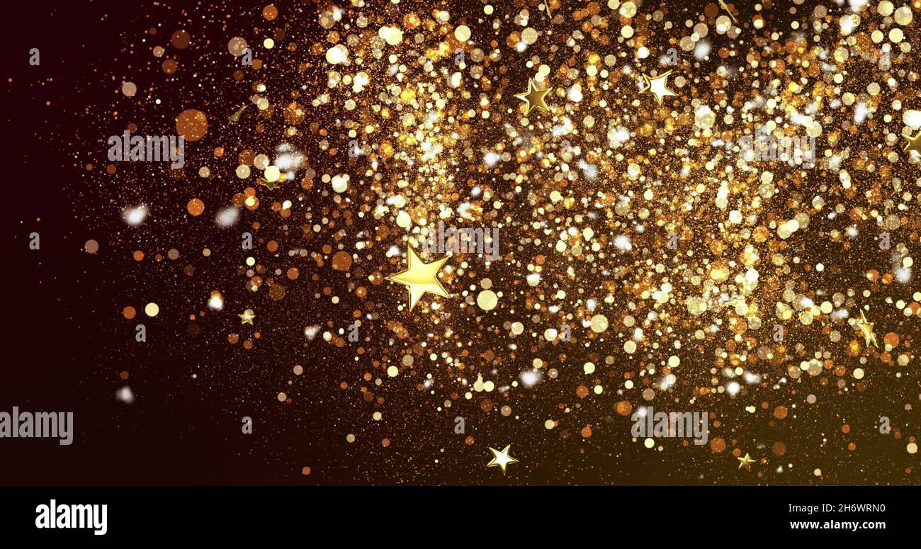 Image of stars floating over light spots on black background. new year ...