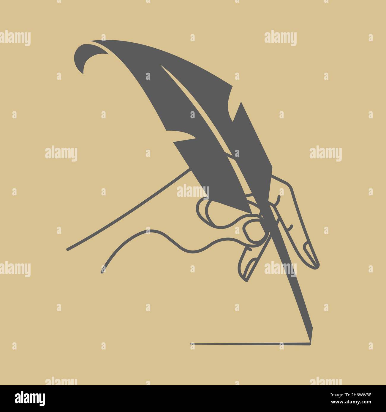 Hand draws a line using a feather pen. Writing, literature concept ...