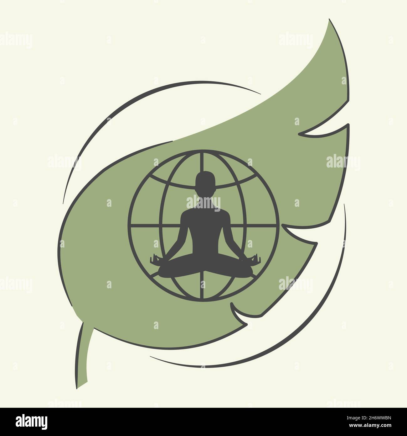 Human figure sitting in lotus meditation pose inside a globe and leaf ...