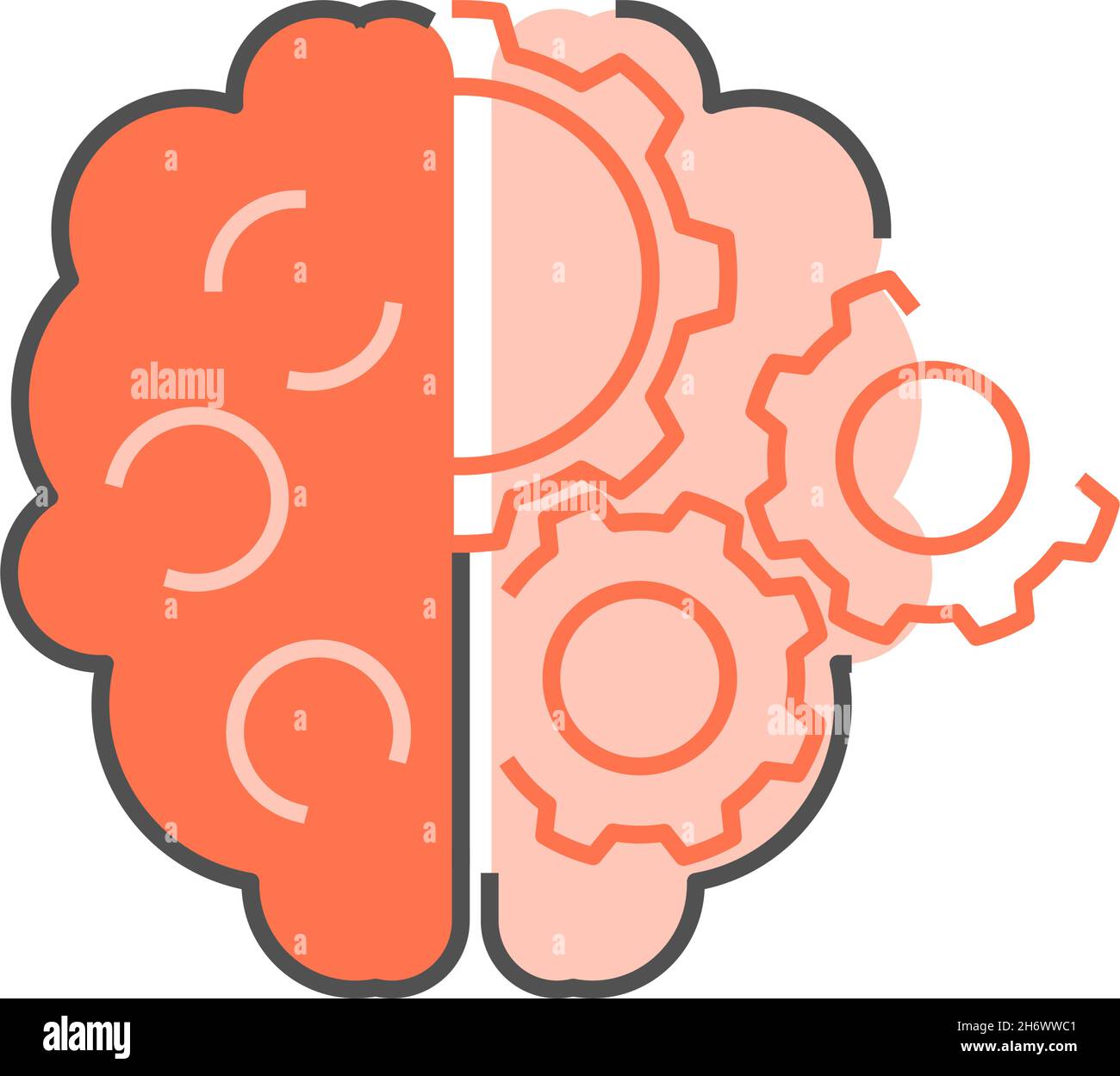 Human brain with gears. Creative idea generation and brain mechanism concept. Flat style ...