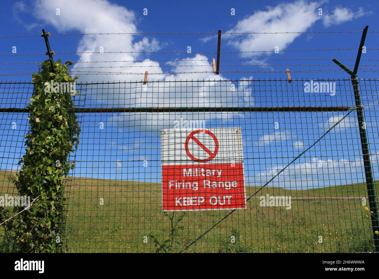 Military firing range sign. The England south west coast path. South ...