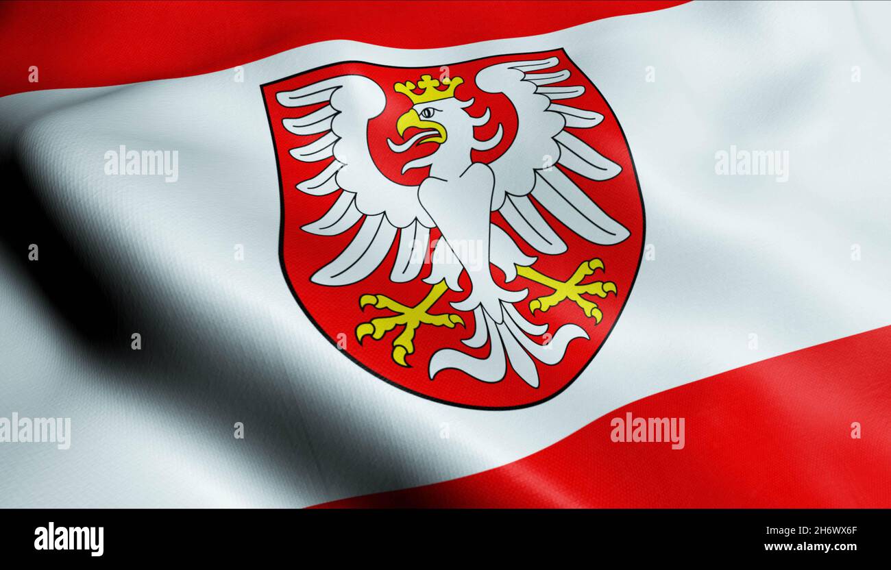 3D Illustration of a waving Poland city flag of Kcynia Stock Photo - Alamy