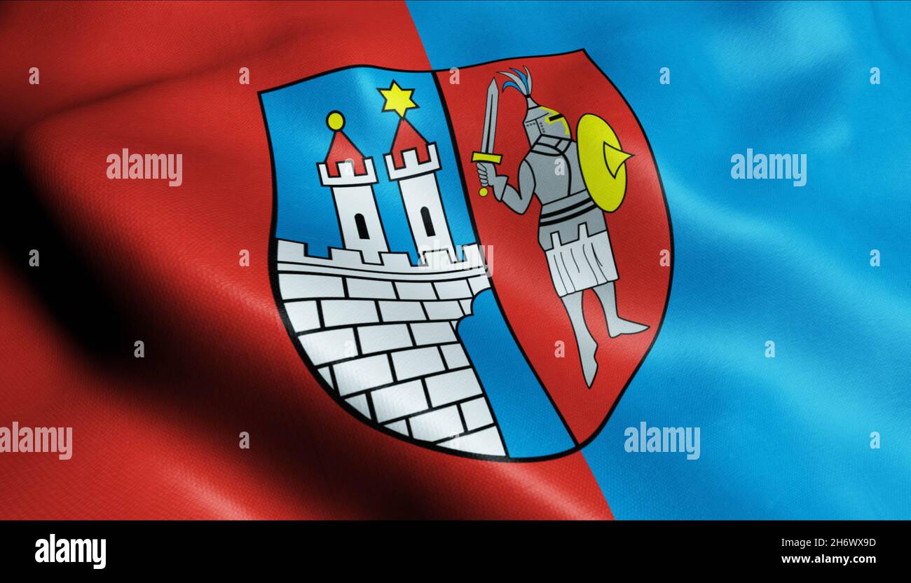 3D Illustration of a waving Poland city flag of Kamienna Gora Stock ...