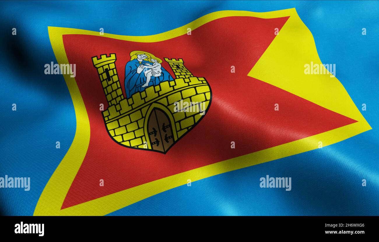 3D Illustration of a waving Poland city flag of Frombork Stock Photo ...