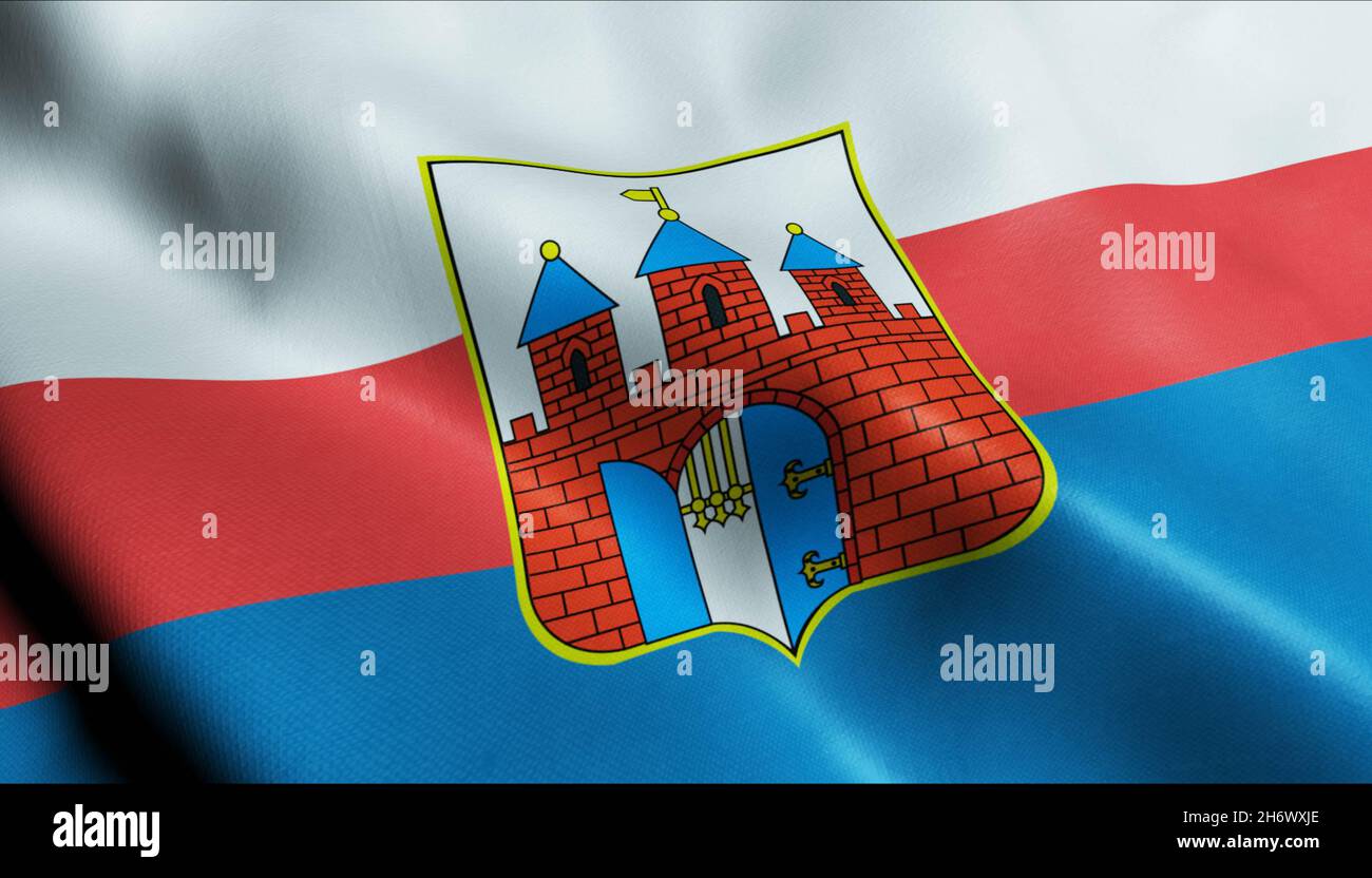 3D Illustration of a waving Poland city flag of Bydgoszcz Stock Photo ...