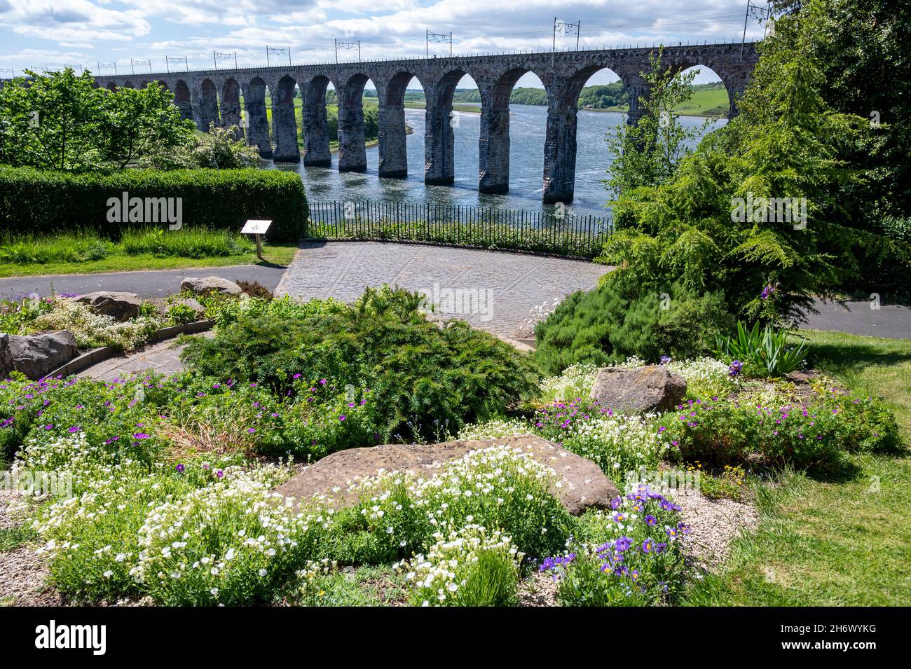 The Royal Border Bridge, spanning the River Tweed at Berwick upon Tweed ...