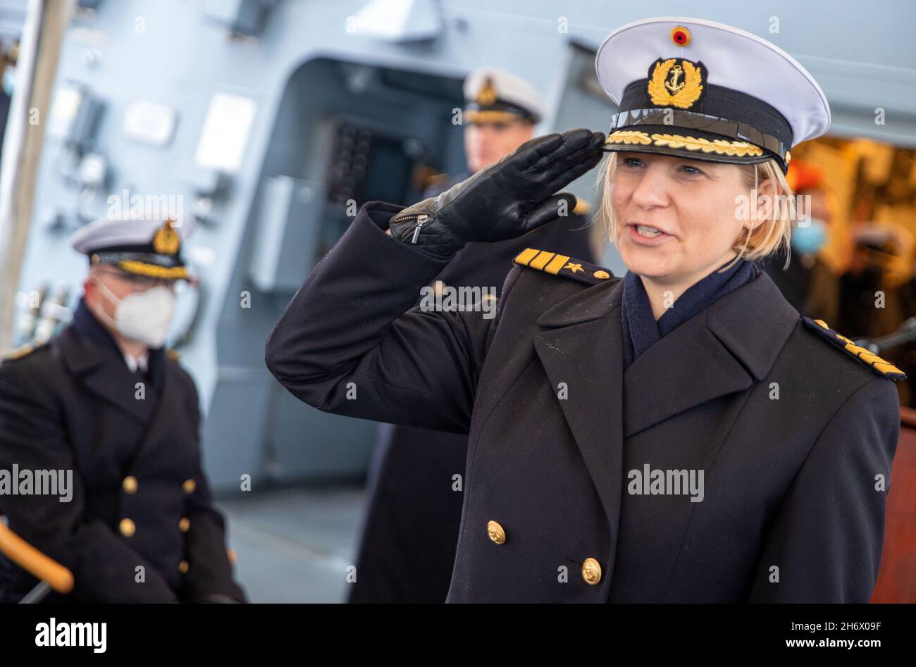 Rostock, Germany. 18th Nov, 2021. Corvette Captain Bianca Seifert takes ...