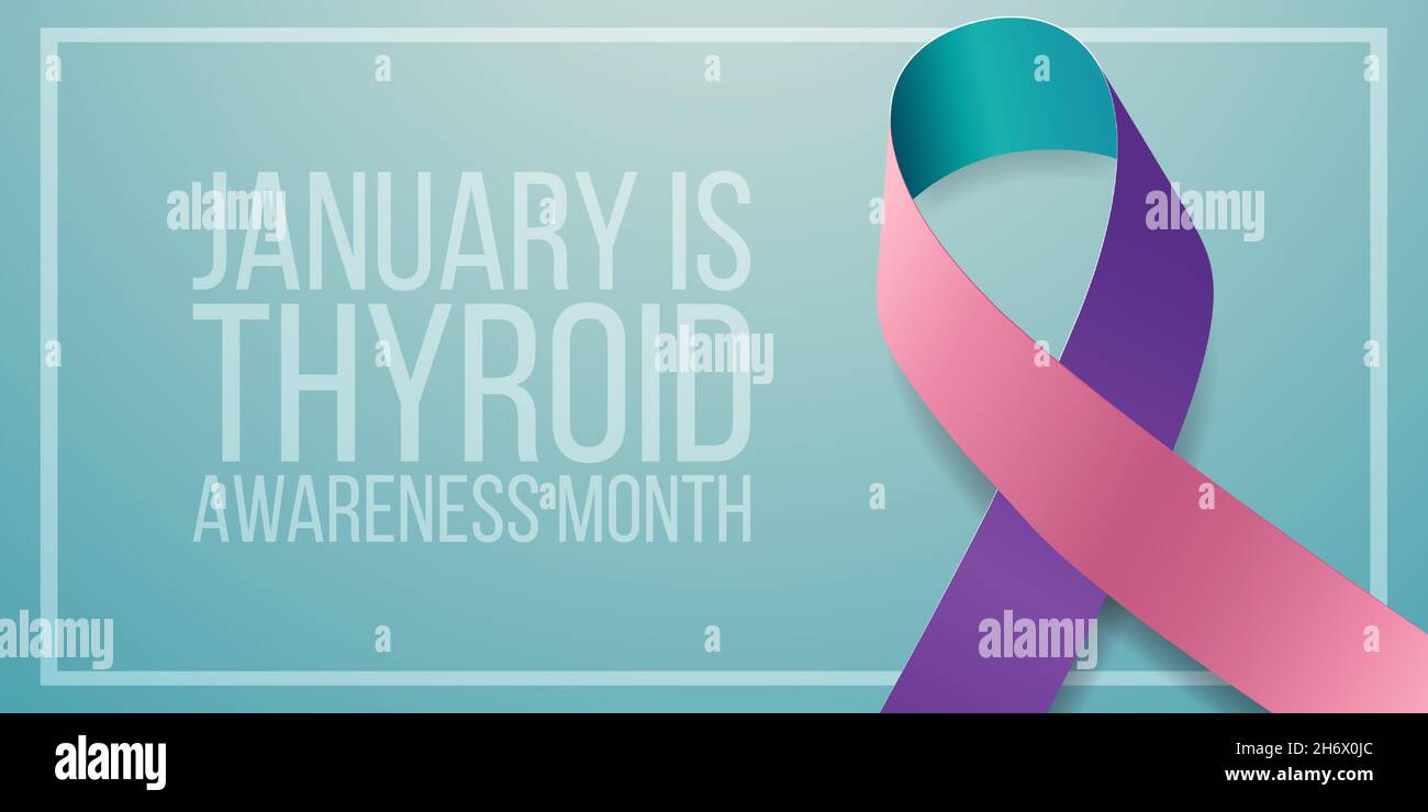 Thyroid awareness month concept. Banner with pink, teal and purple ...