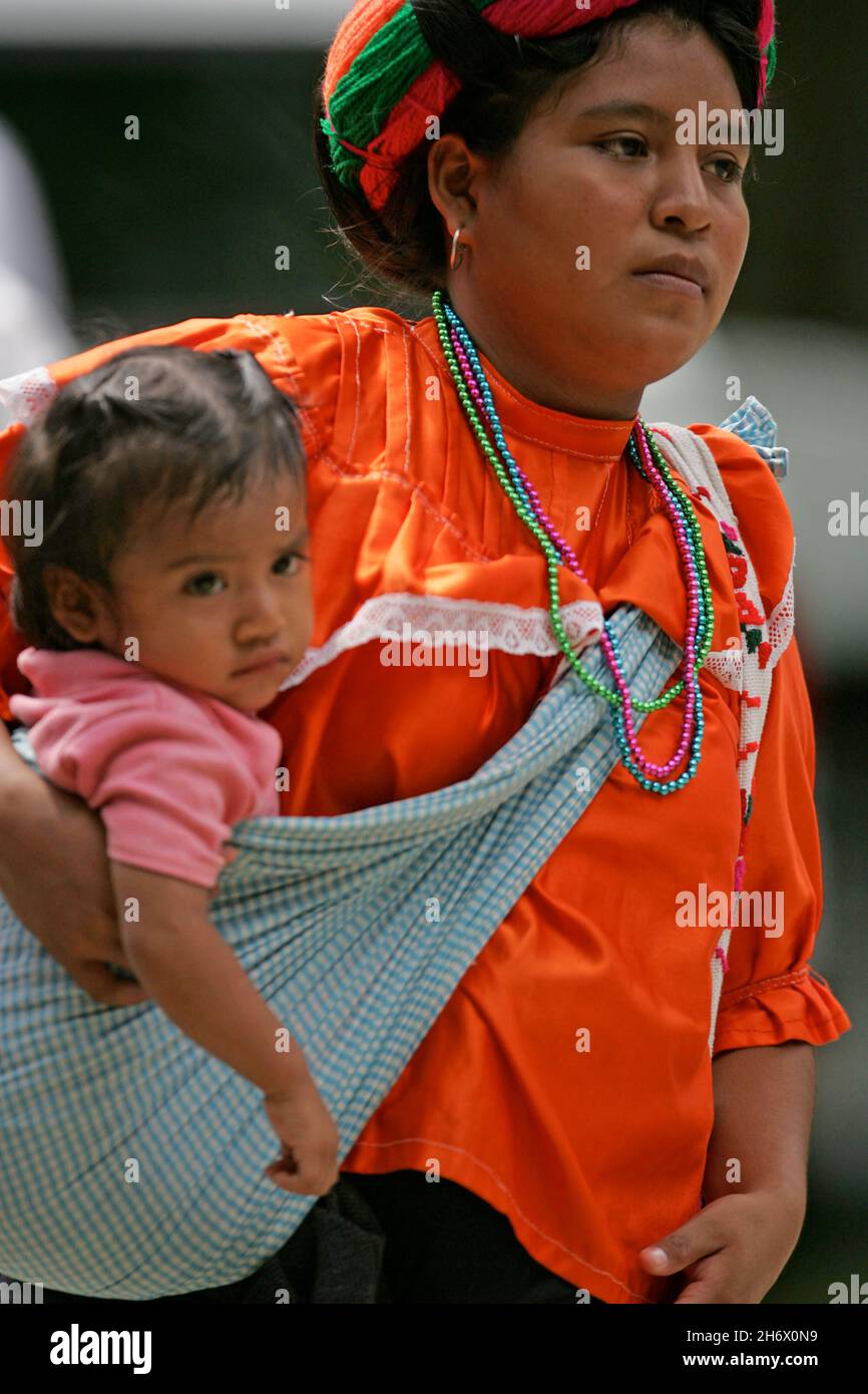 A mother and child from the Tenek indigenous group. Mexico. September ...