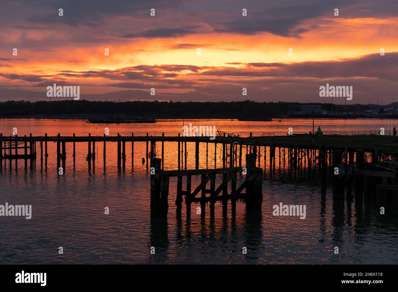 A colourful sunset on the River Itchen looking out towards The Solent ...