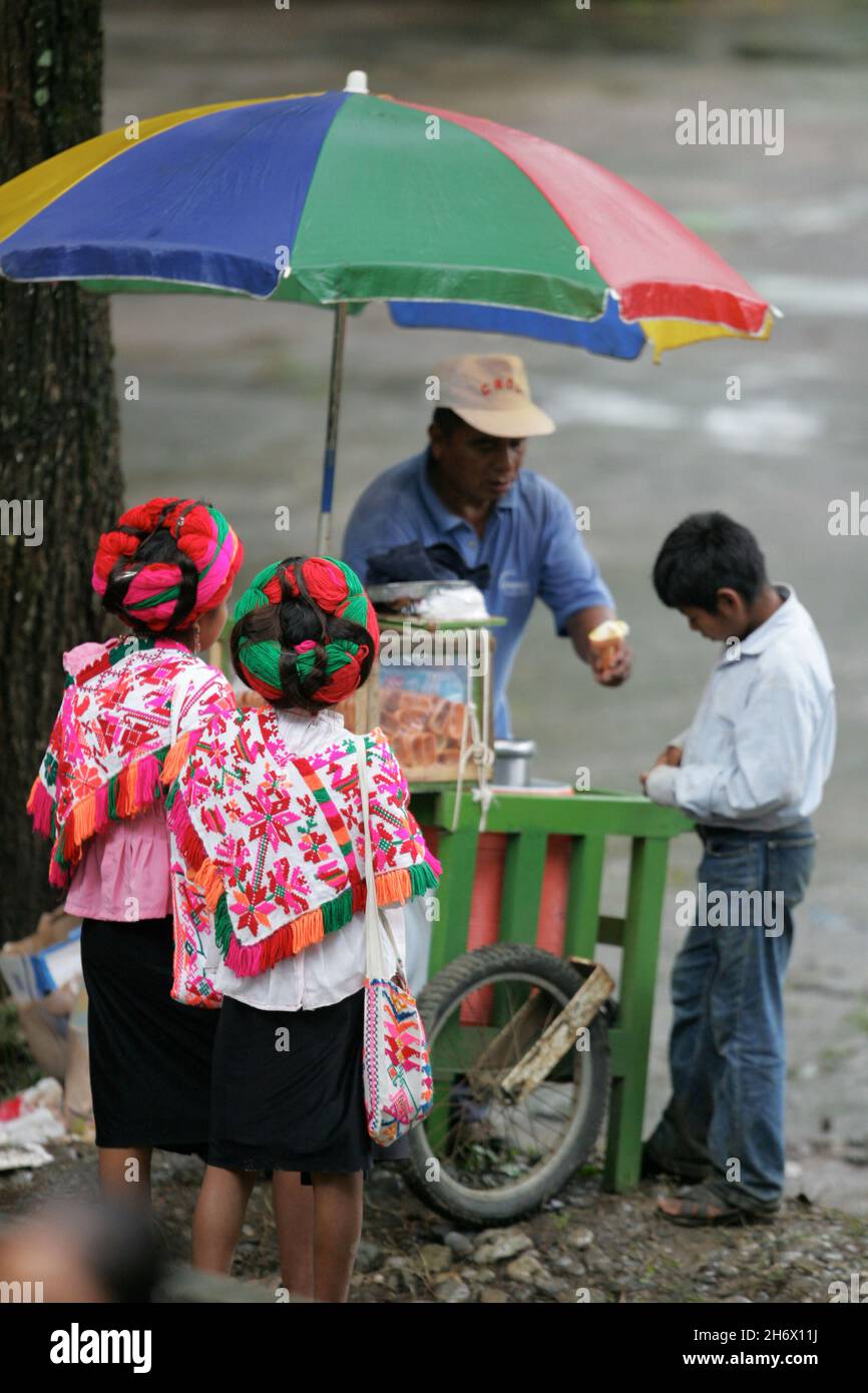 Girls from the Tenek indigenous group wait for their icecream. Mexico ...