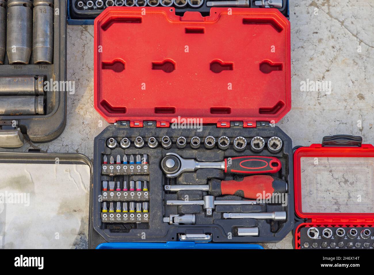 Ratchet Set With Sockets and Bits Tool Box Stock Photo - Alamy
