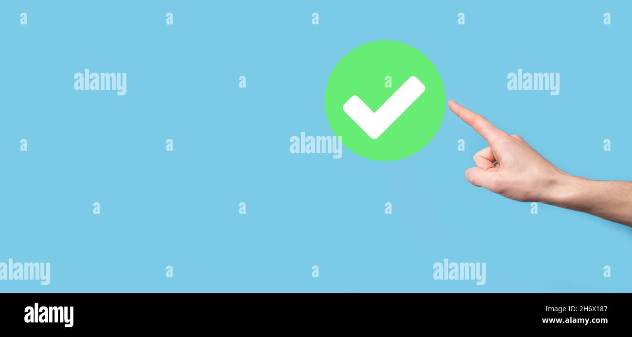 Hand holds green icon Check mark,Check Mark Sign, Tick Icon,right sign ...
