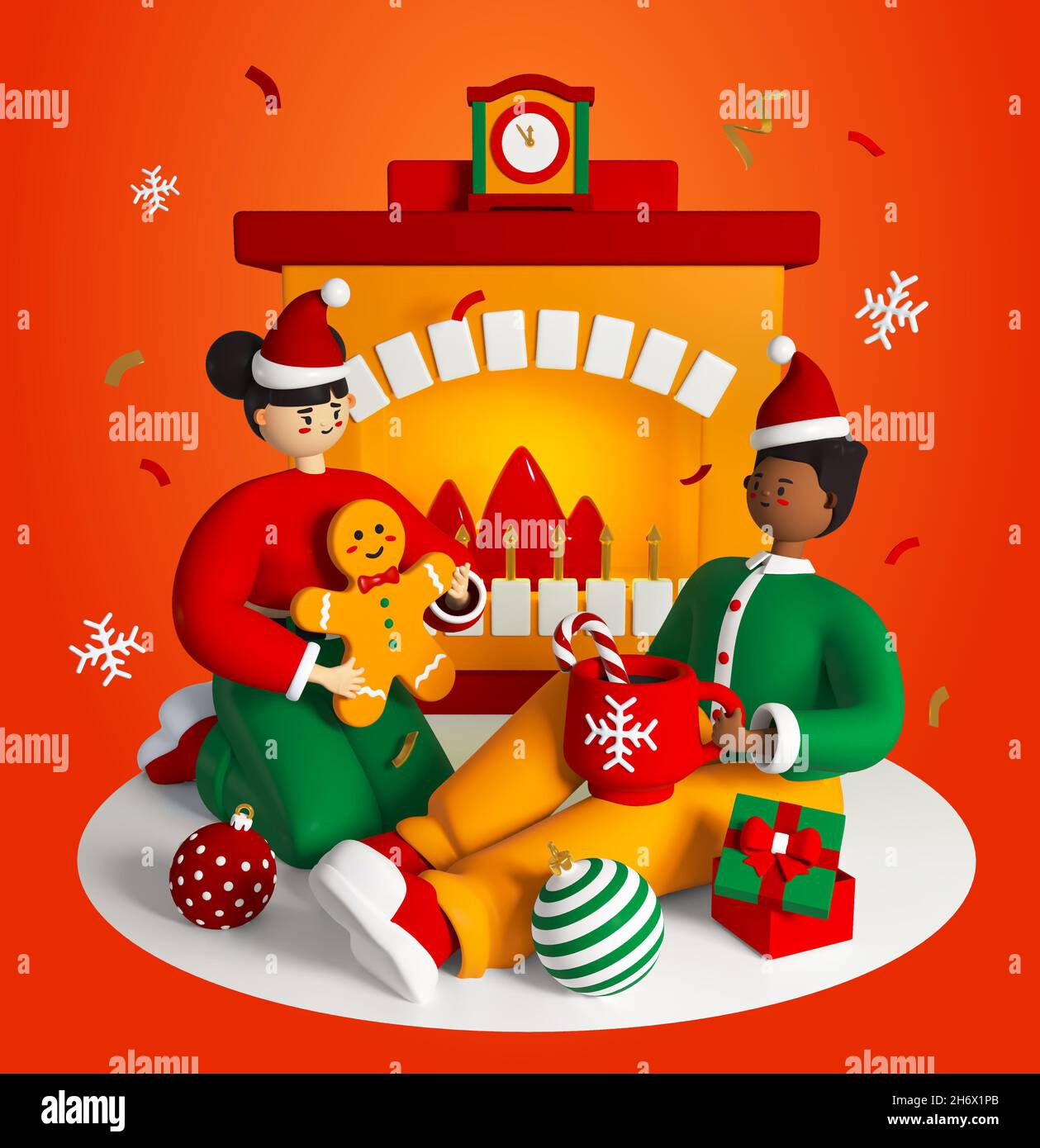 Christmas Eve - colorful 3D style illustration with cartoon characters ...