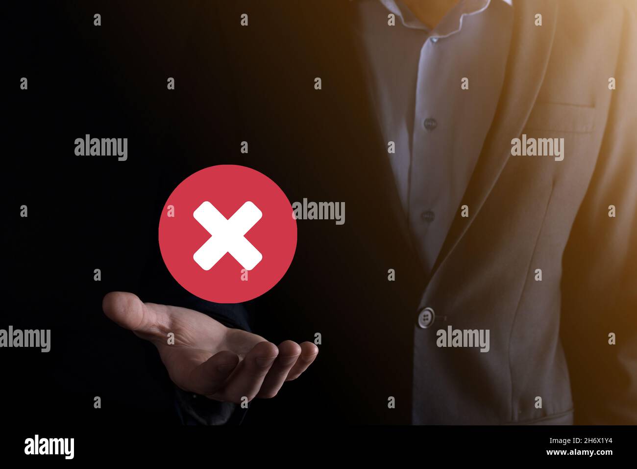 Hand holds icon,cancellation symbol,cancel icon.Cross mark flat red ...