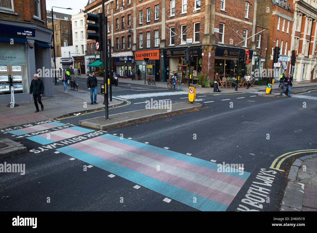 London, UK. 17th November, 2021. The first transgender flag pedestrian ...