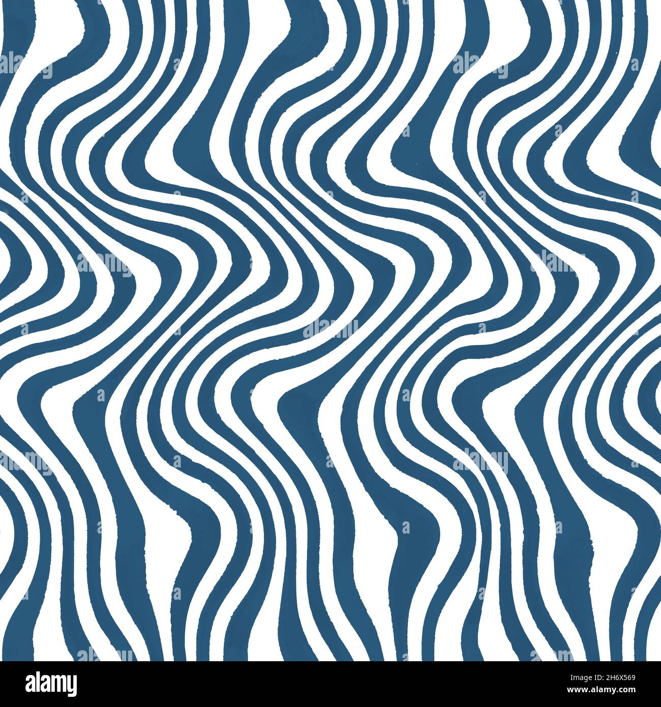 Abstract trendy wavy striped background. Hand drawn indigo blue and ...