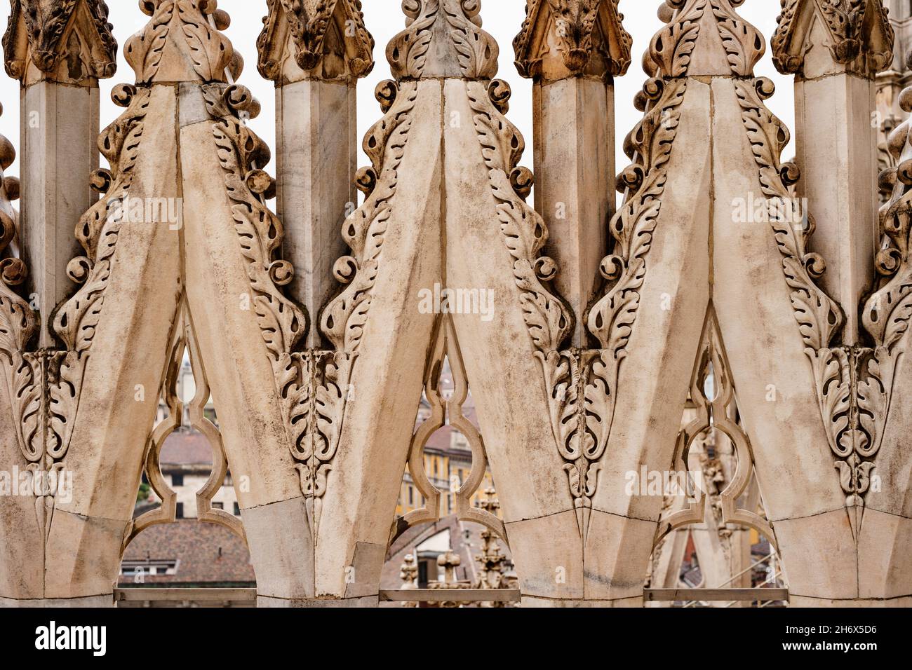 Patterns on the spires on the roof of the Duomo. Milan, Italy Stock ...