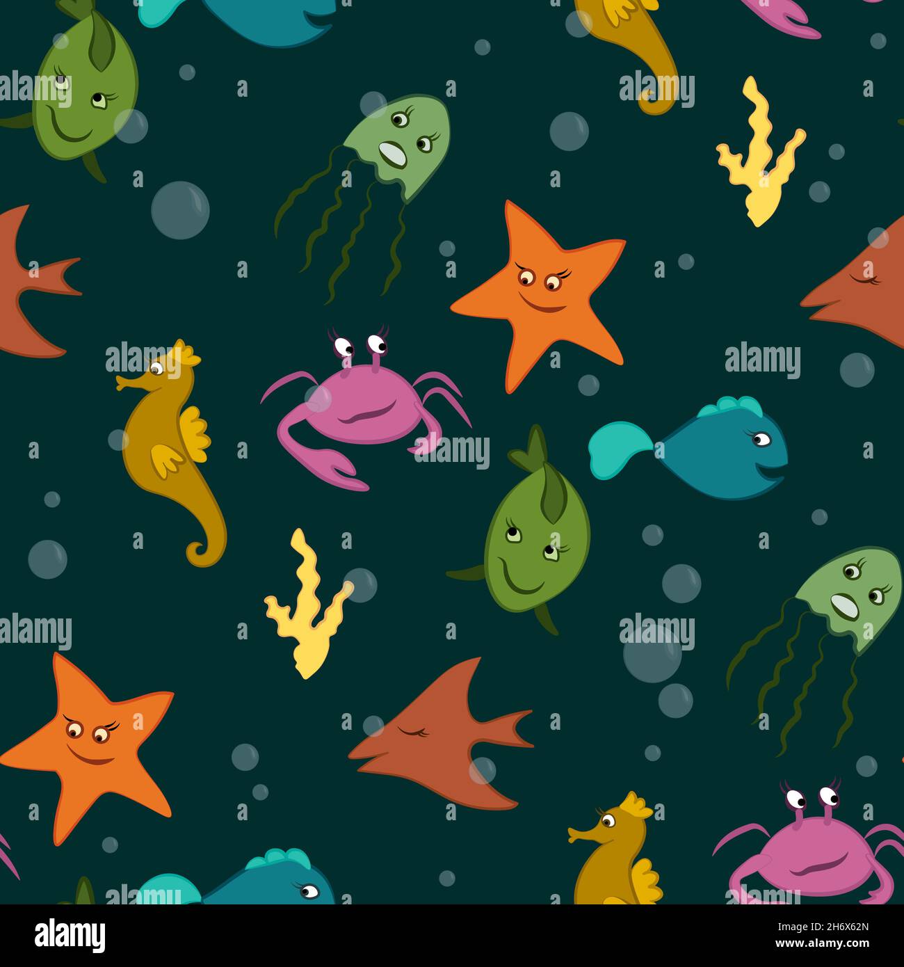 Funny sea animals underwater seamless pattern. Childrens background ...