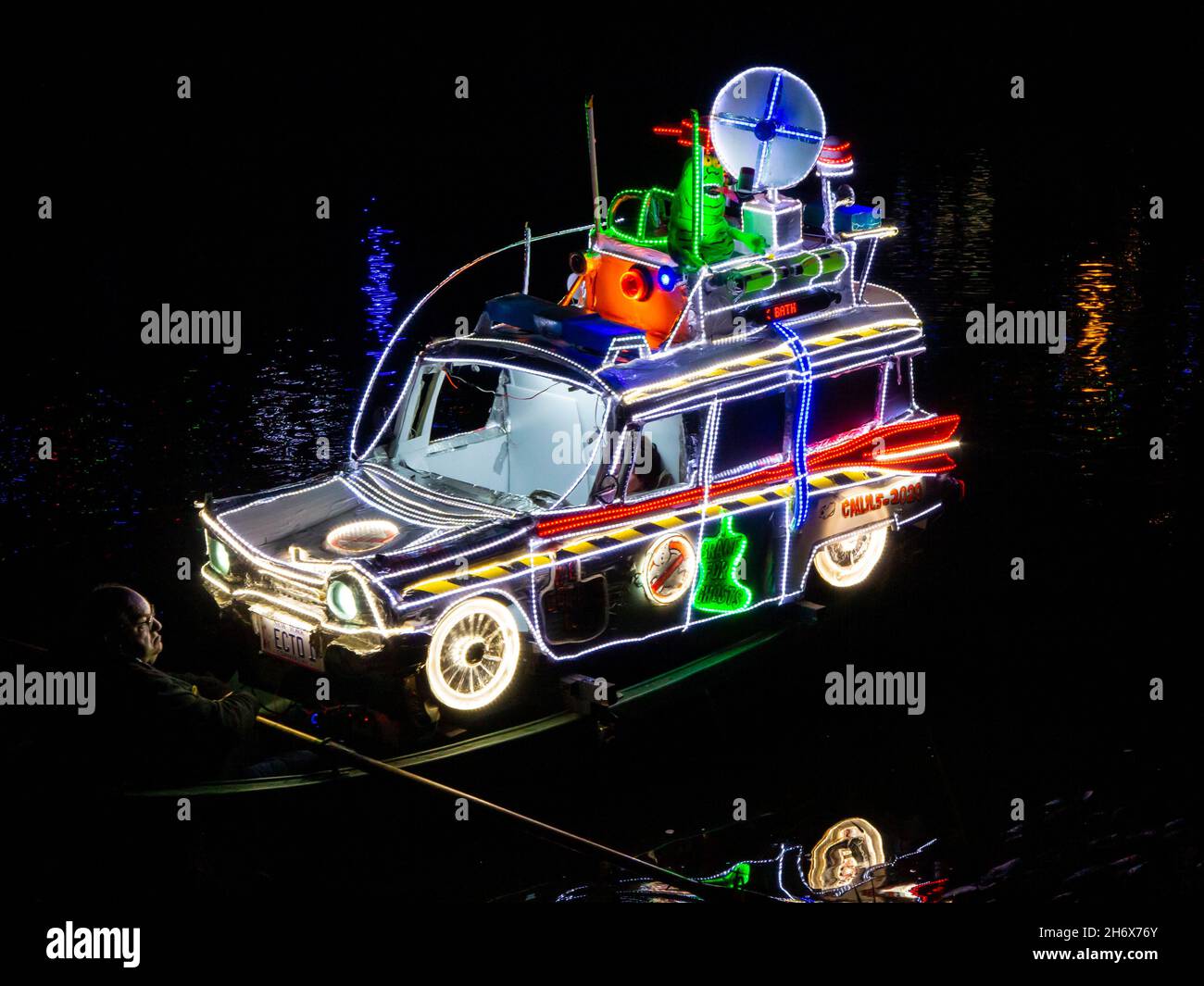 Decorative boat on the River Derwent during illuminations season in ...