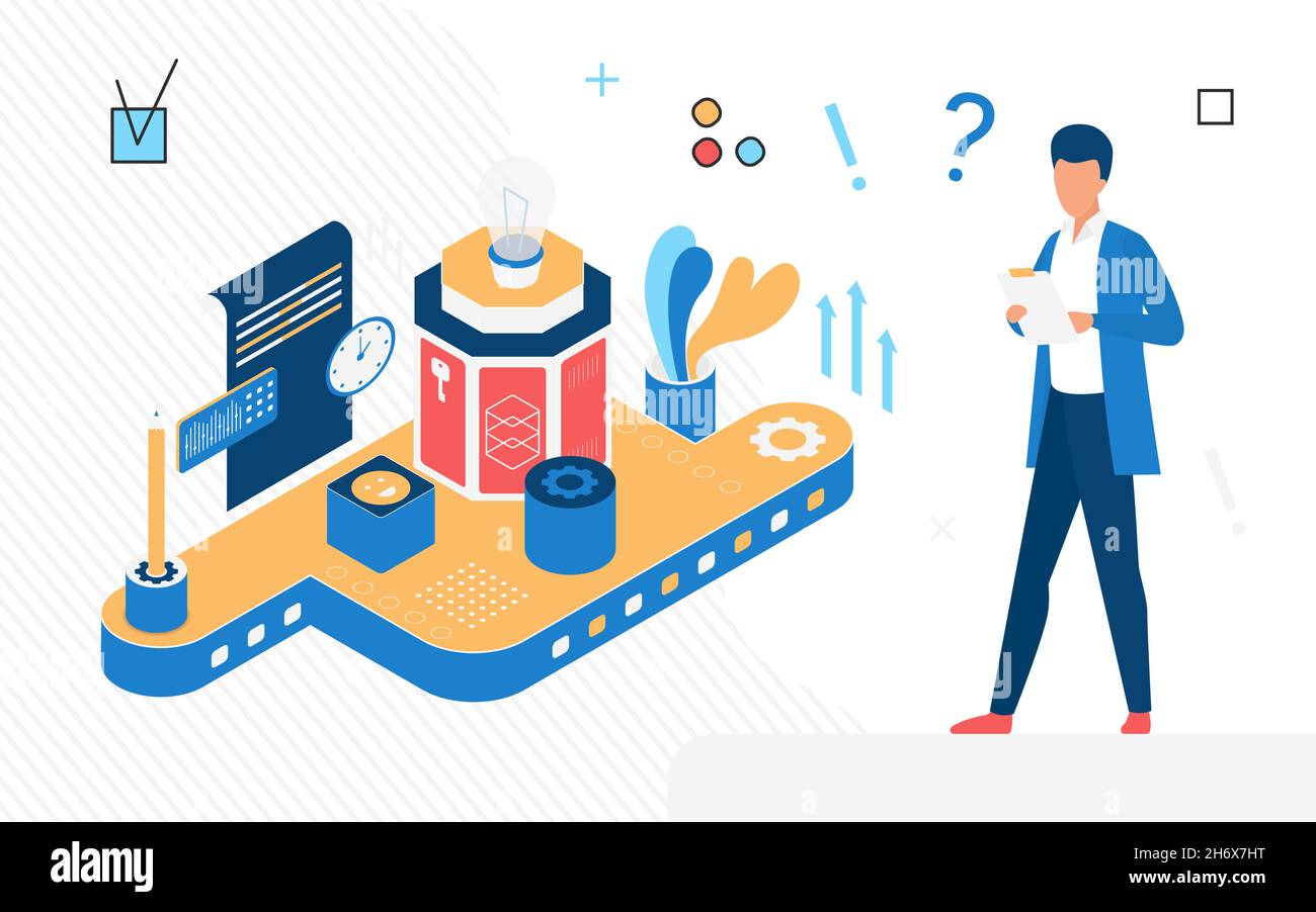 Cartoon business man creative agency financial process analysis in ...