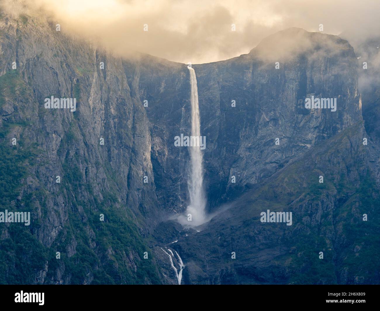 Panoramic aerial view of waterfall Mardalsfossen, one of the highest ...