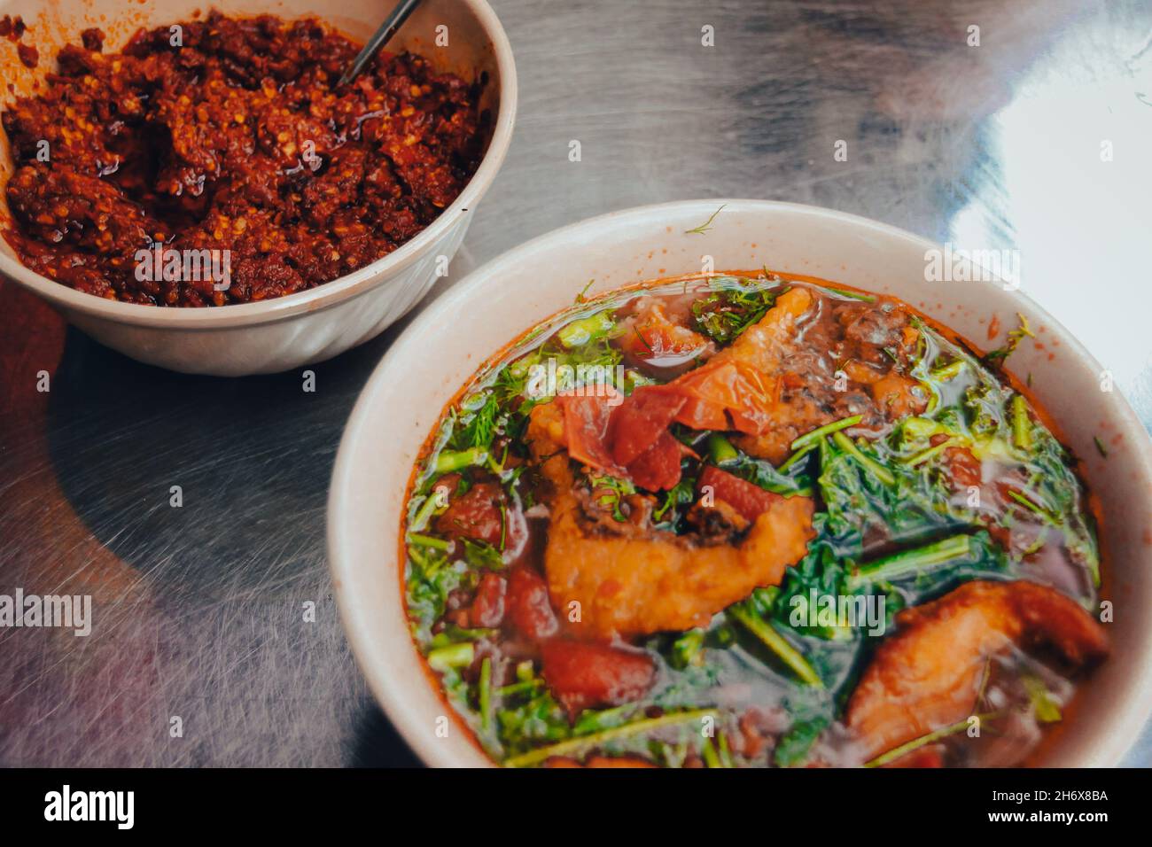 Vietnamese Fried Fish Vermicelli Noodle Soup (Bun Ca), a traditional ...