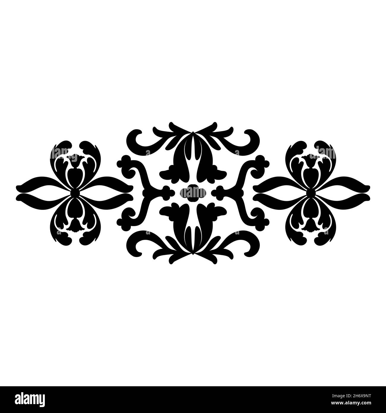 Damascus vector black pattern on white background. For stencil Tattoo ...