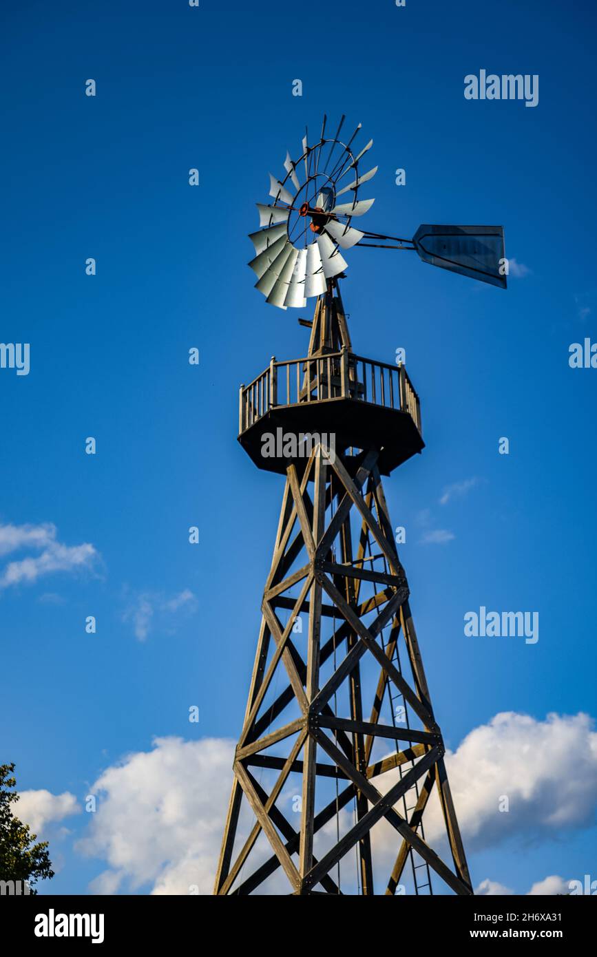 Closeup of an aeration windmill in the cloudy sky background Stock ...