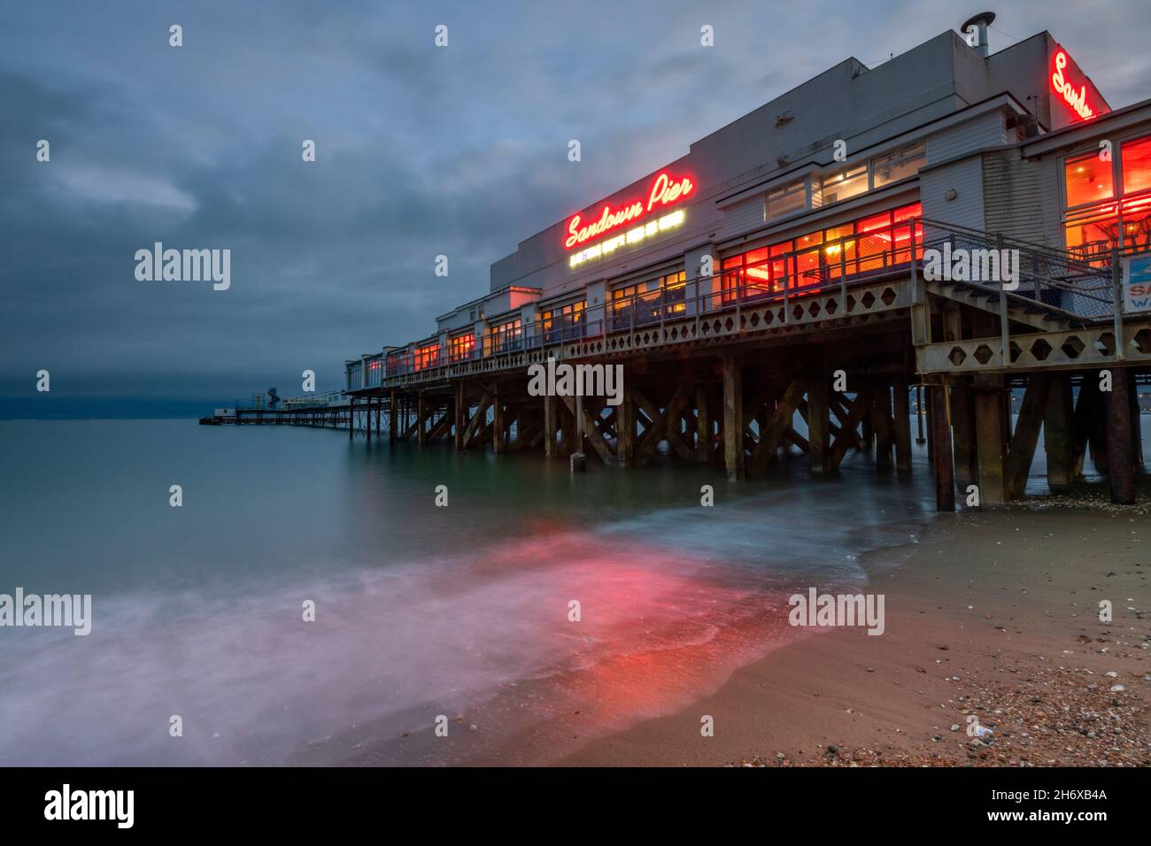 sandown pier on the isle of wight coastline, illuminated pier with ...