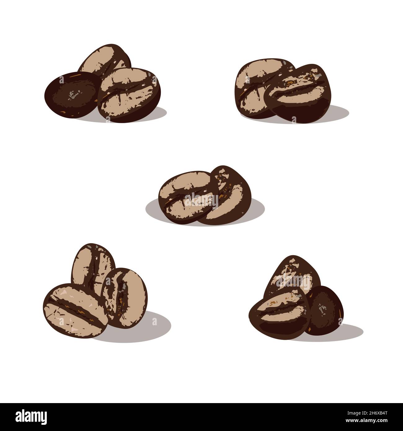 set of coffee beans without transparency and gradients on a white ...
