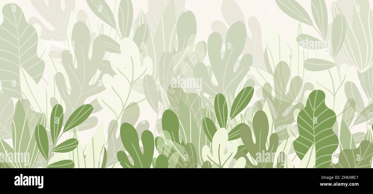 Floral web banner with drawn color exotic leaves. Nature concept design ...