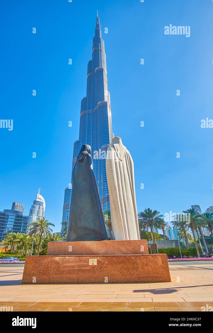 DUBAI, UAE - MARCH 3, 2020: The backside of Arabic Couple statue by ...