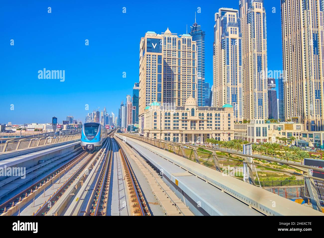DUBAI, UAE - MARCH 3, 2020: The Red Line of Dubai Metro observes the ...