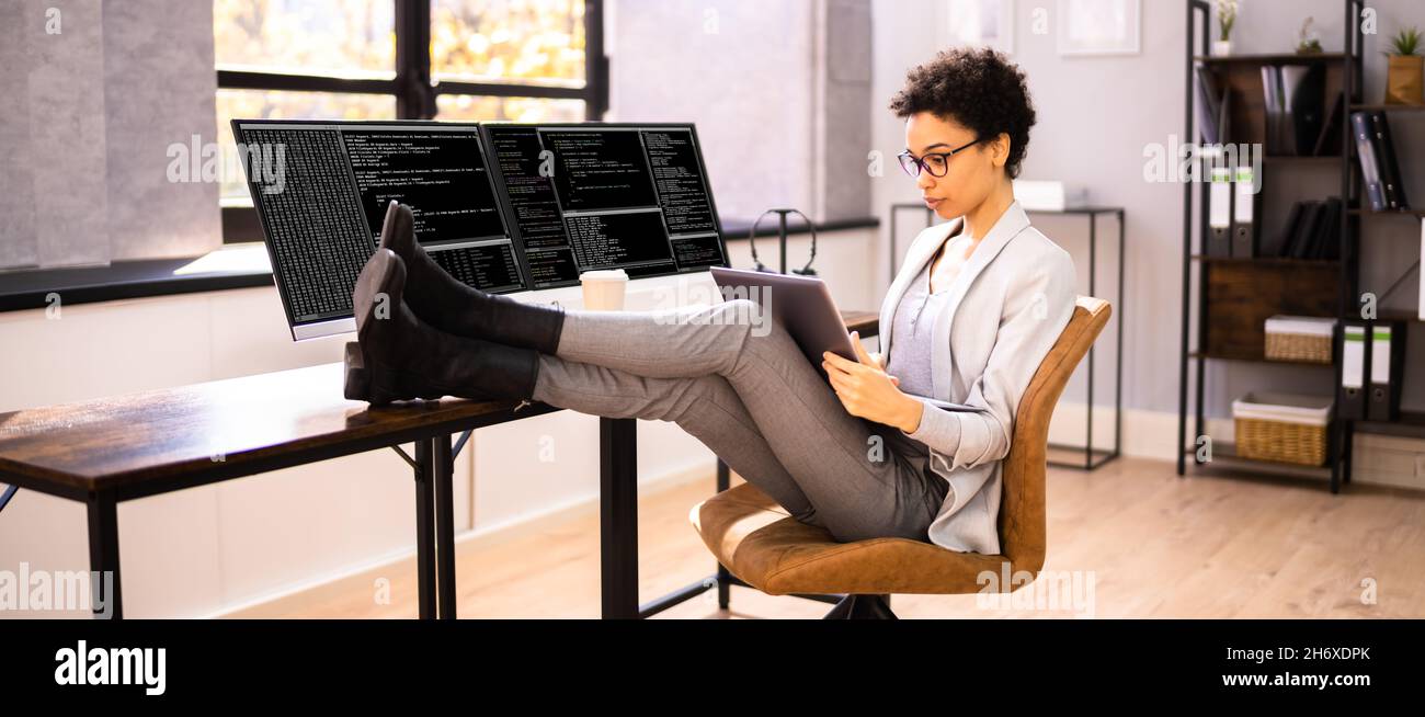 Lead Programmer Woman Coding Software On Computer Stock Photo - Alamy
