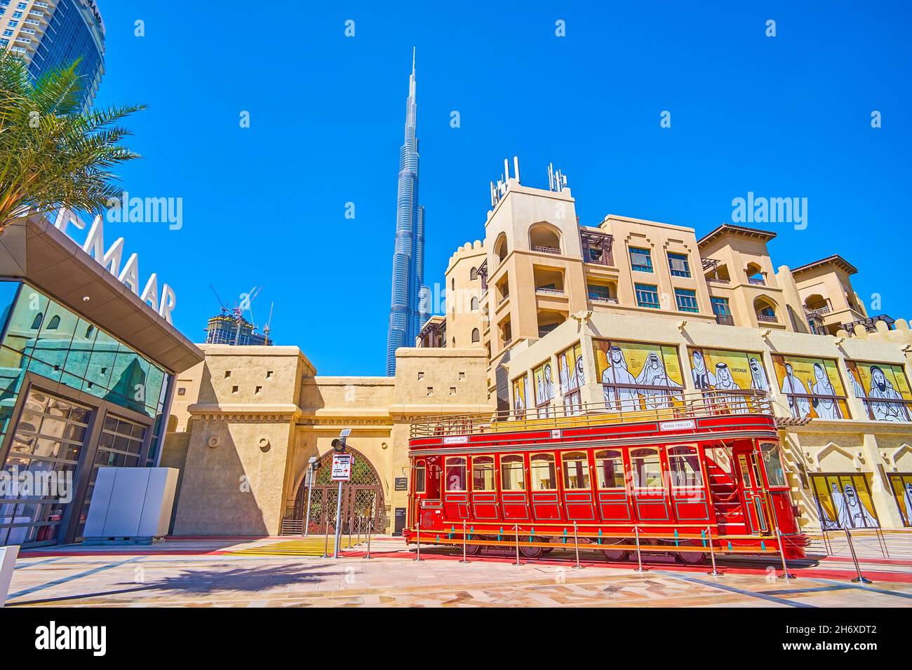 DUBAI, UAE - MARCH 3, 2020: The beautiful retro styled tram of Dubai ...